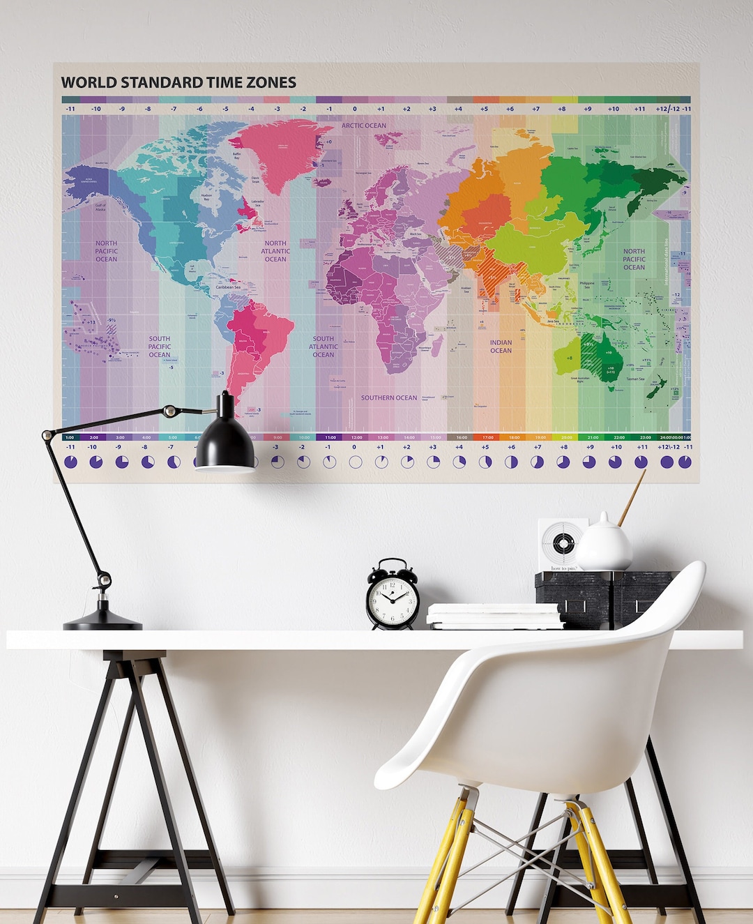 World Standart Time Zones Peel and Stick Wall Sticker for Hotels ...
