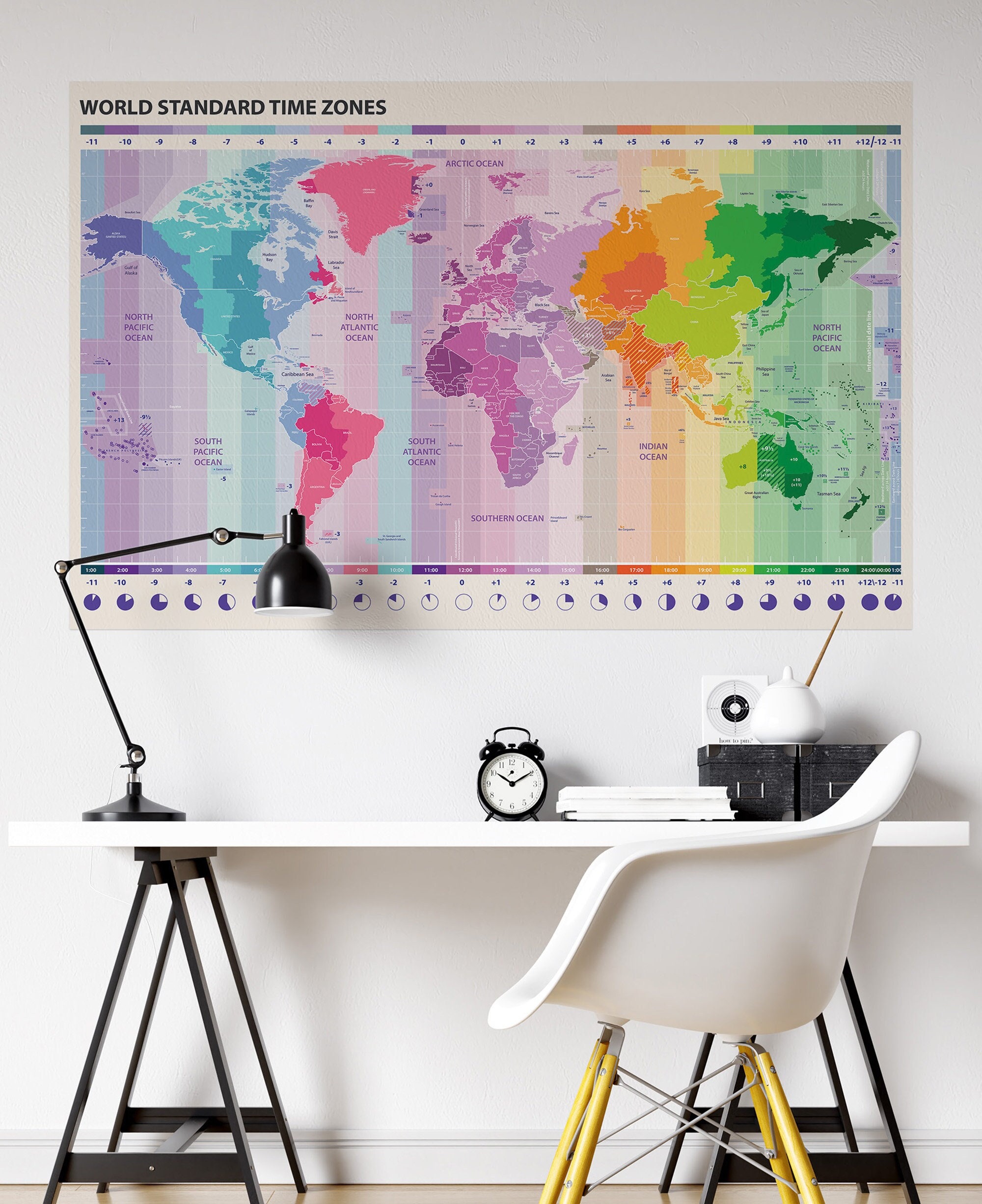 World Standart Time Zones Peel and Stick Wall Sticker for Hotels ...