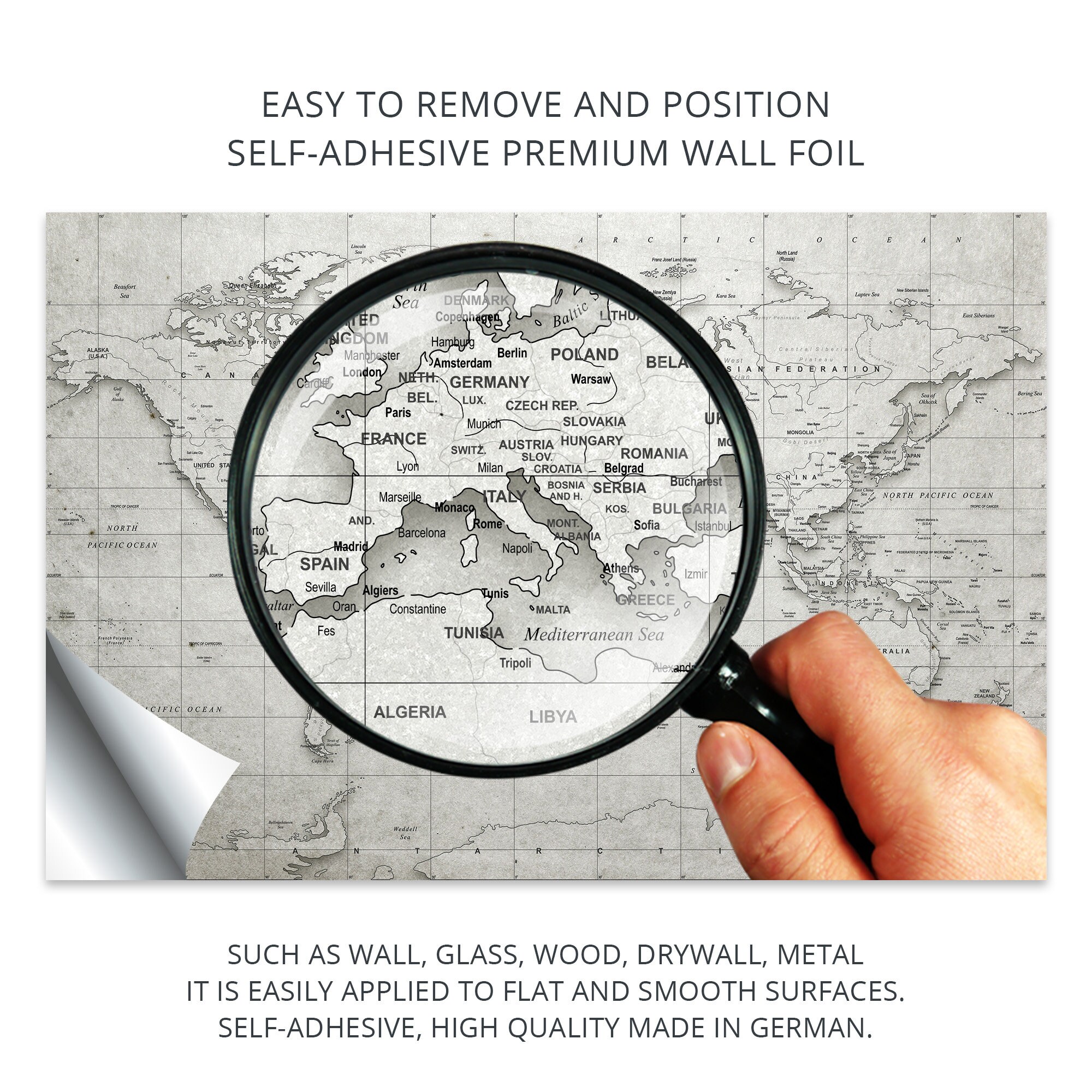 Gray World Map Peel and Stick Wall Sticker, Actual Educational ...