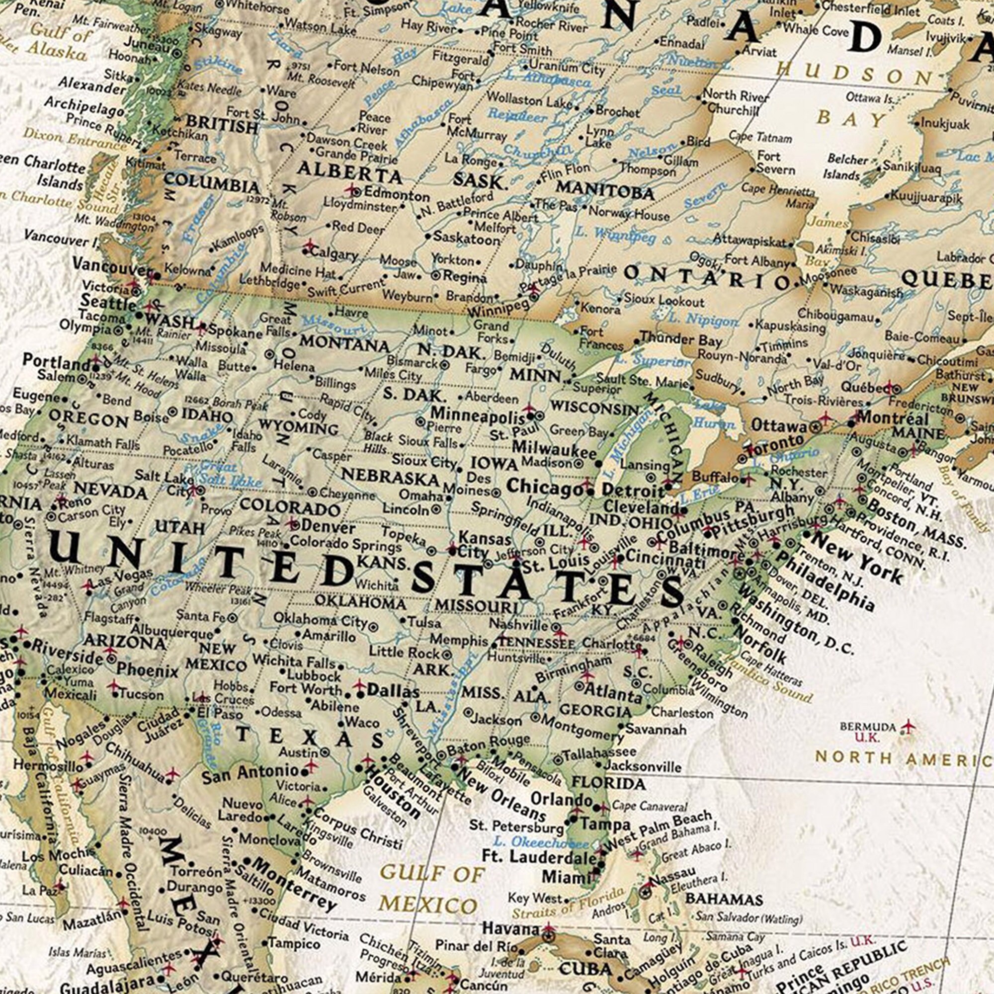 Vintage Educational the World Map Wall Art, Framed Modern Old World Map ...