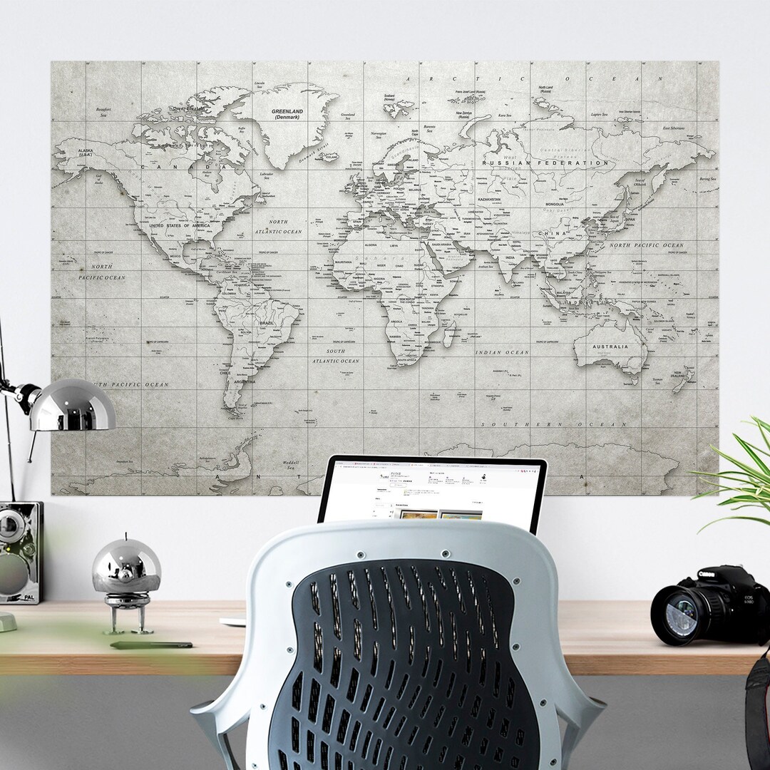 Gray World Map Peel and Stick Wall Sticker, Actual Educational ...