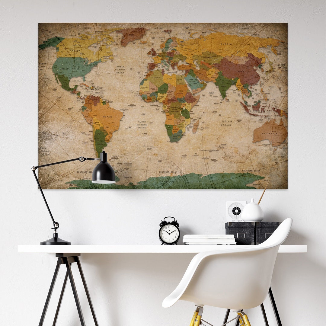 Vintage World Map Decal: Large Peel and Stick Wall Mural - Etsy