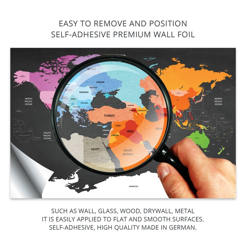 World Map Peel and Stick Wall Sticker, Black Map of the World Wall ...