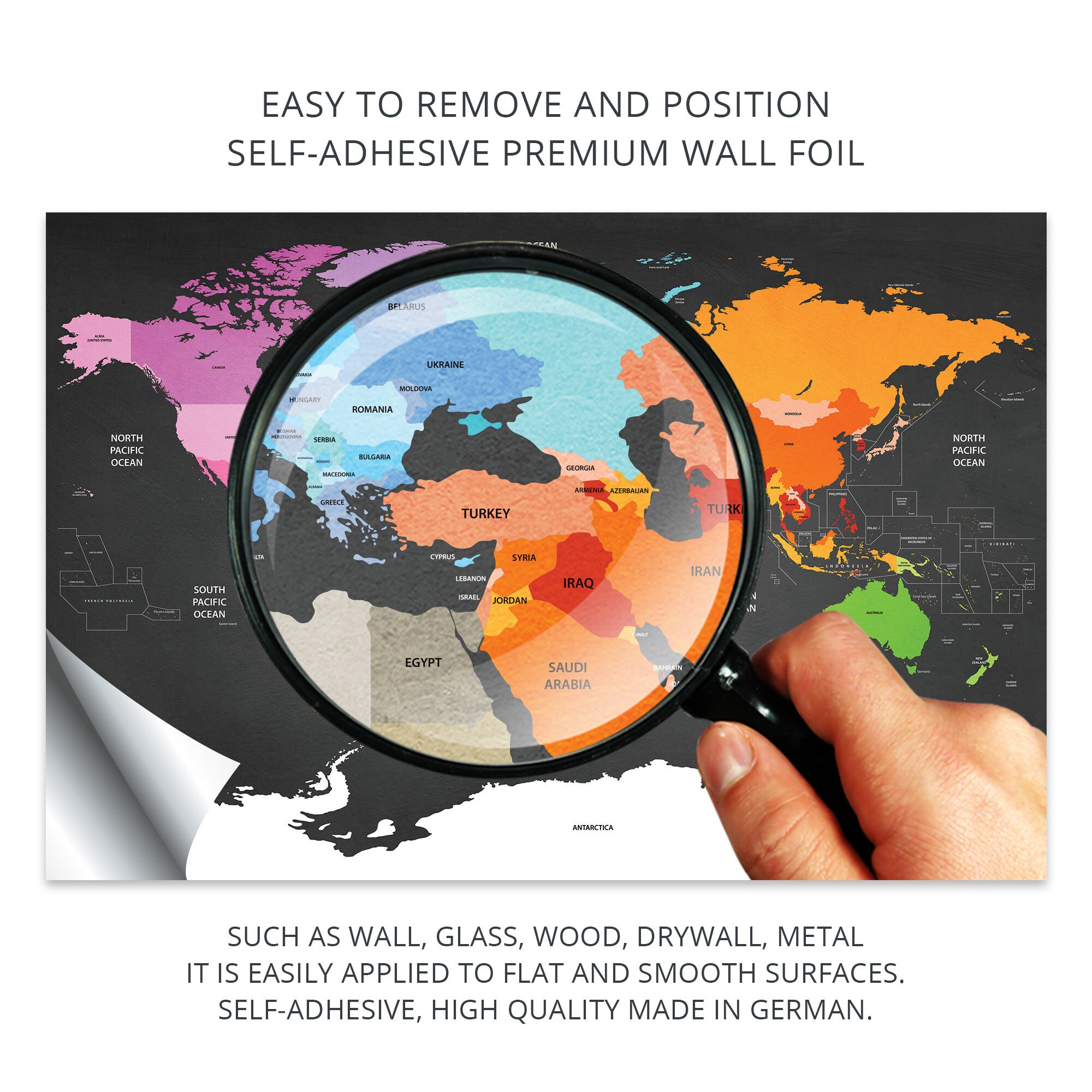 World Map Peel and Stick Wall Sticker, Black Map of the World Wall ...