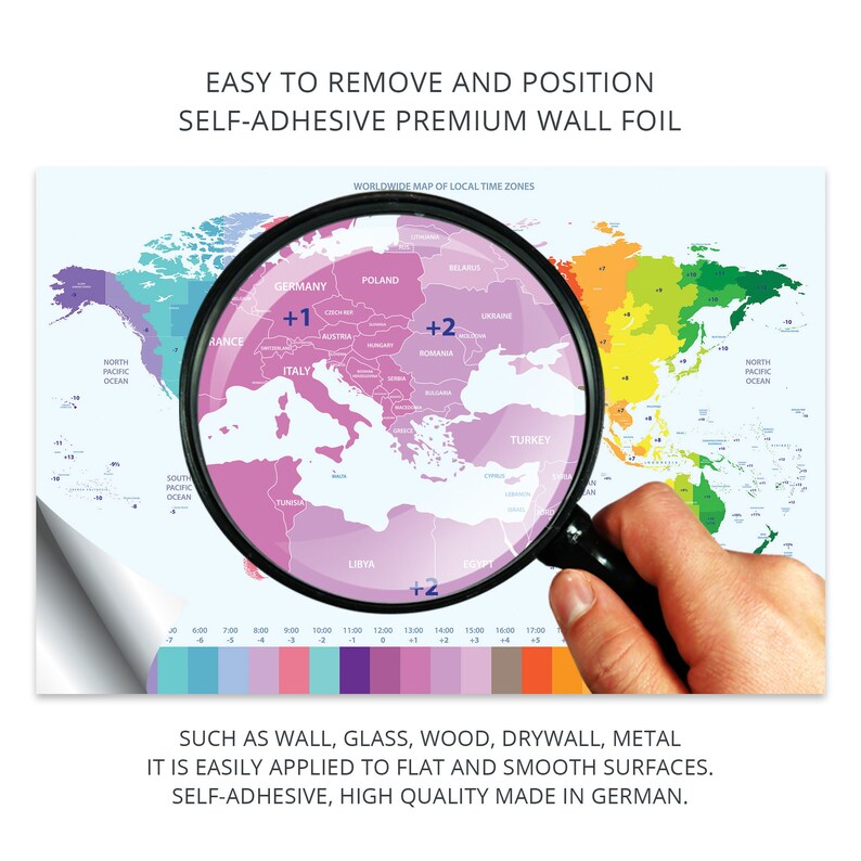 World Map Wall Sticker With World Local Time Zones Peel and Stick Wall ...