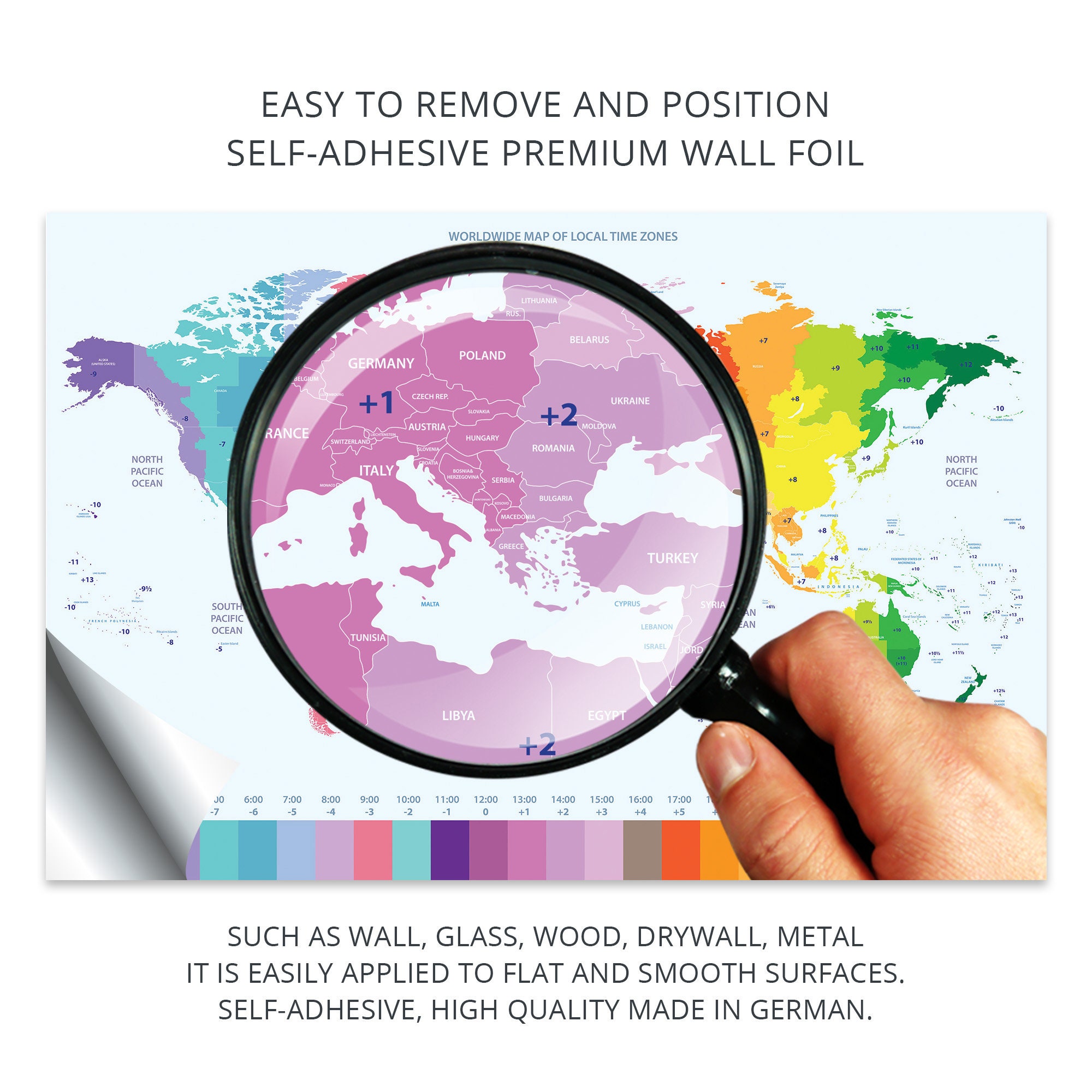 World Map Wall Sticker With World Local Time Zones Peel and Stick Wall ...