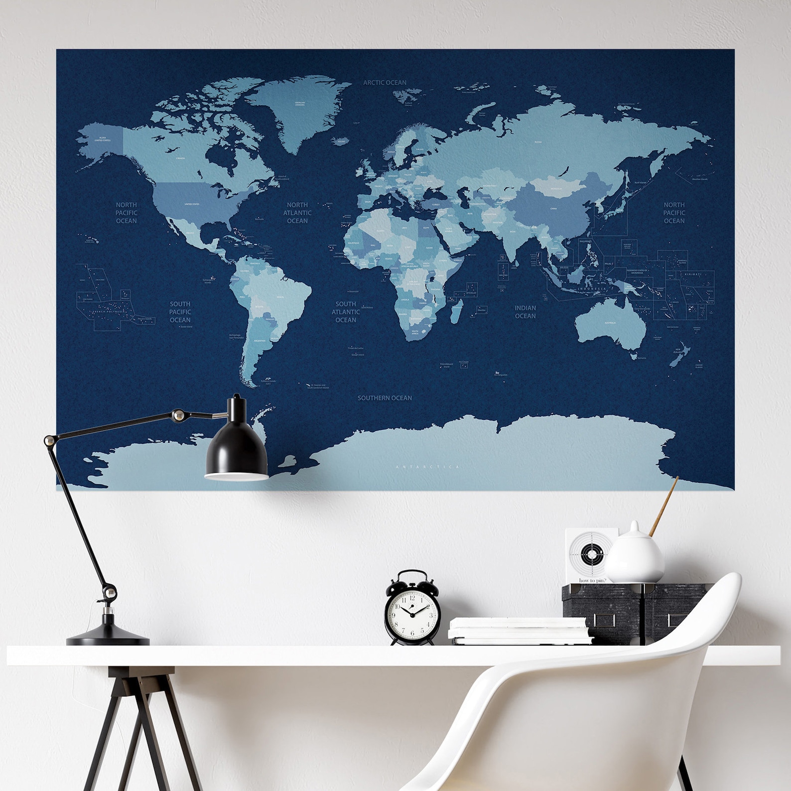 Blue World Map Peel and Stick Wall Sticker, Self Adhesive Removable ...