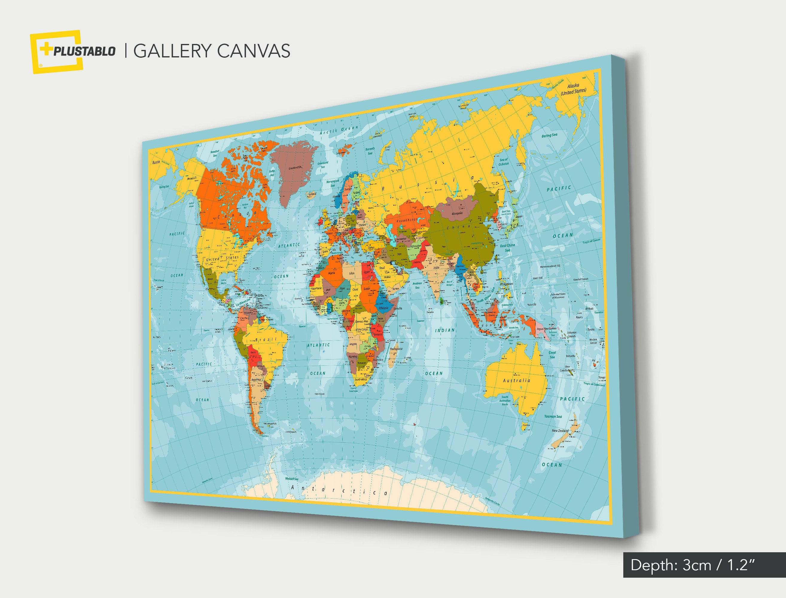 Actual World Map Ready to Hang Framed Canvas Wall Print Large - Etsy ...