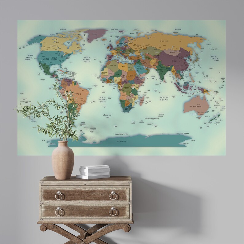Peel and Stick Actual World Map Wall Decal, Educational Nursery World ...