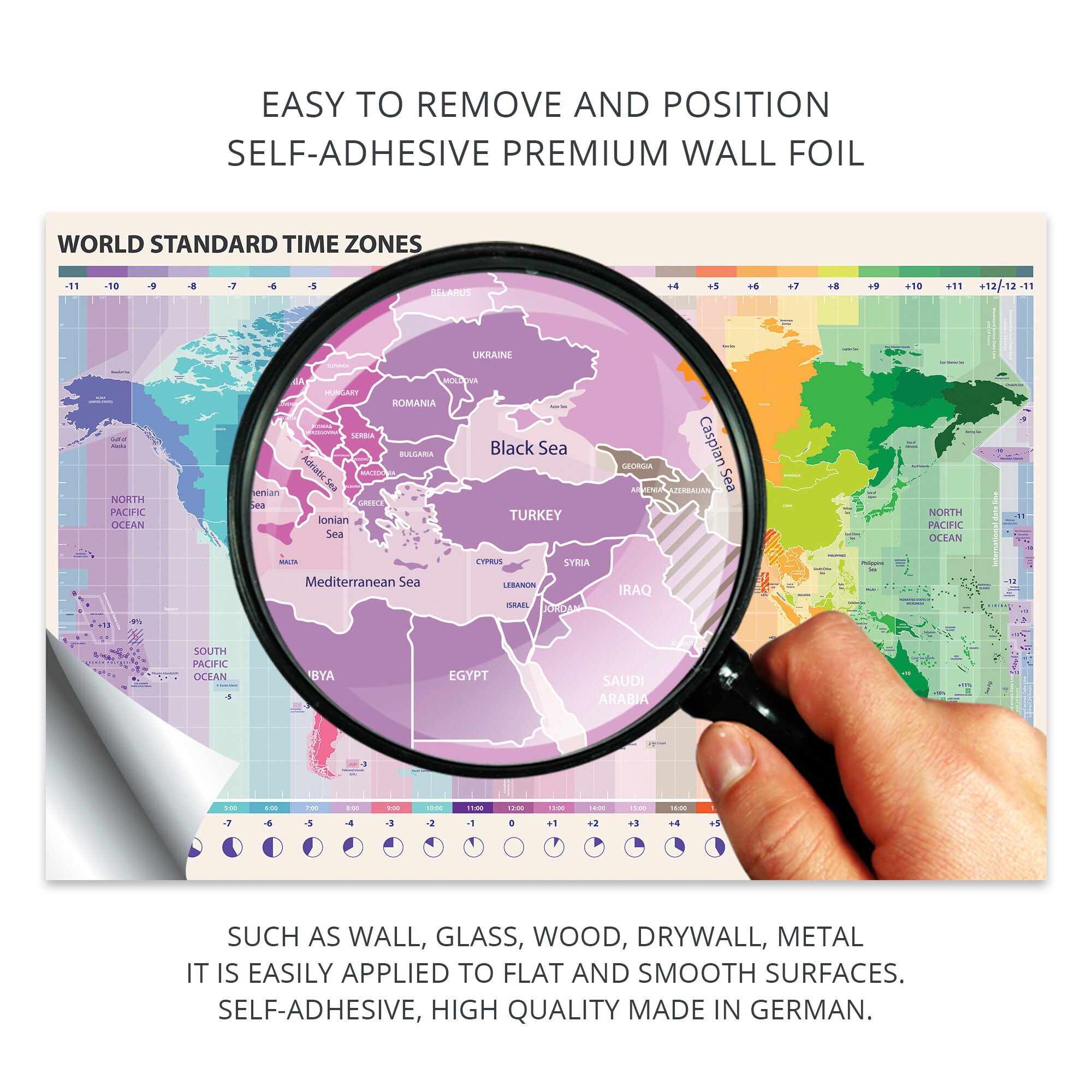 World Standart Time Zones Peel and Stick Wall Sticker for Hotels ...