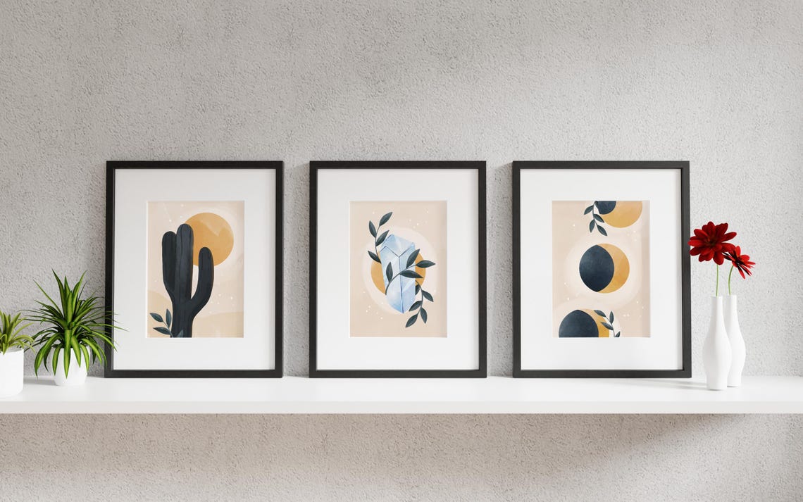 Watercolor Boho Collection Set of 3 Prints, Abstract Wall Art, Boho 3 ...