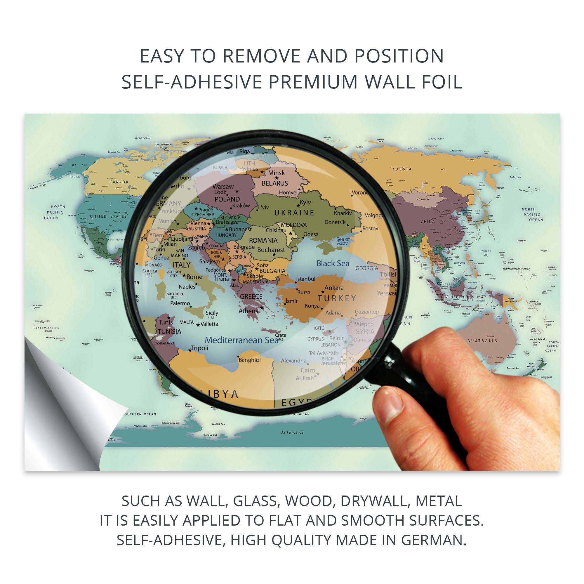 Peel and Stick Actual World Map Wall Decal, Educational Nursery World ...