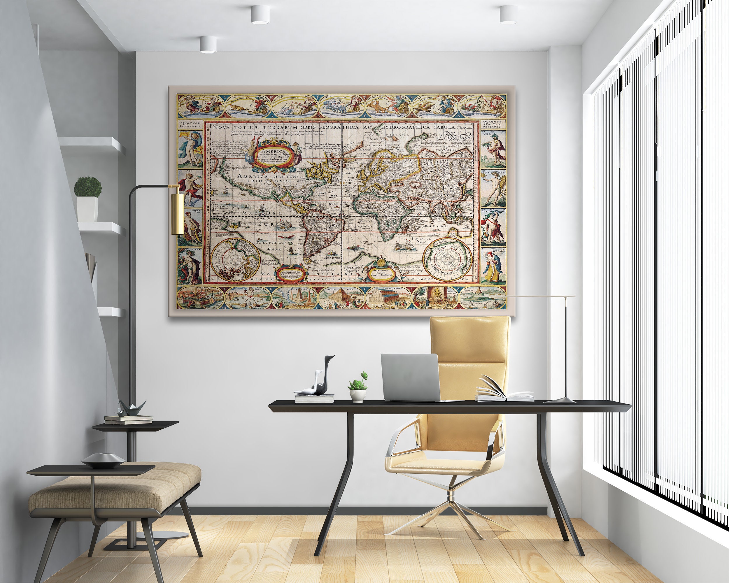 Vintage Framed Old World Map Wall Art, Aesthetic World Map Canvas Print ...