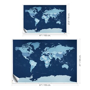 Blue World Map Peel and Stick Wall Sticker, Self Adhesive Removable ...