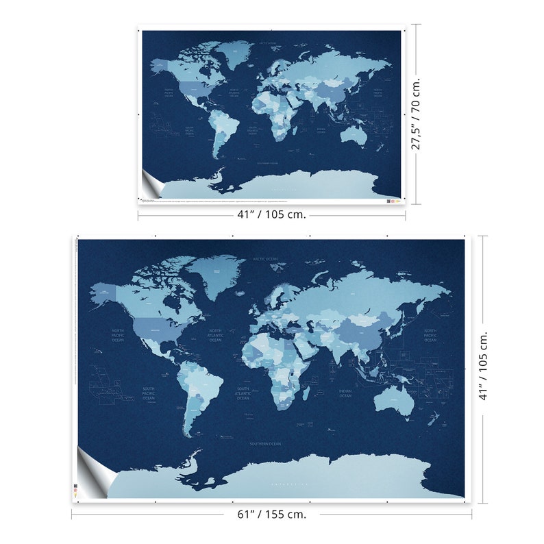 Blue World Map Peel and Stick Wall Sticker, Self Adhesive Removable ...