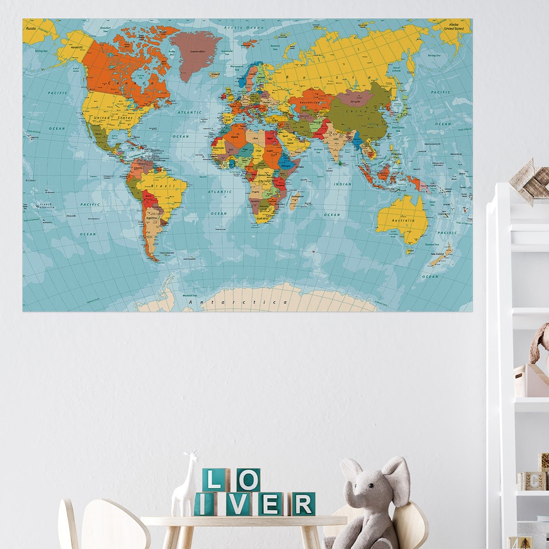 Peel and Stick World Map Educational Wall Sticker, Self Adhesive Map ...