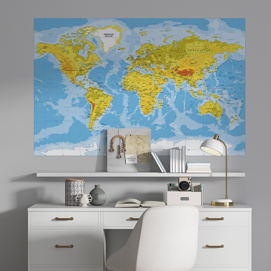 Actual Educational World Map Wall Sticker, Peel and Stick Map of the ...