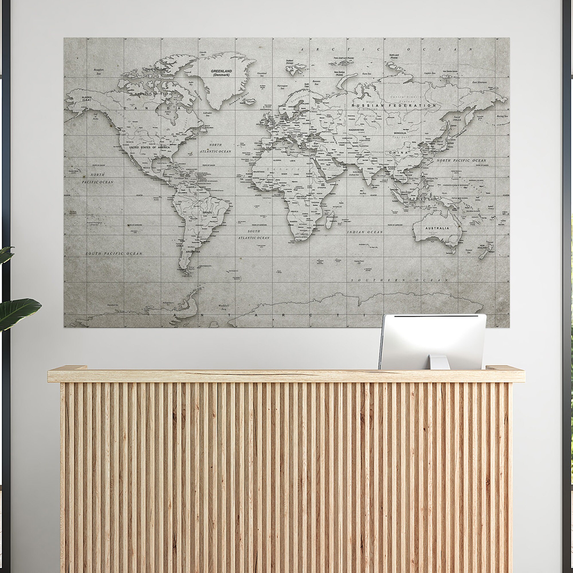 Gray World Map Peel and Stick Wall Sticker, Actual Educational ...