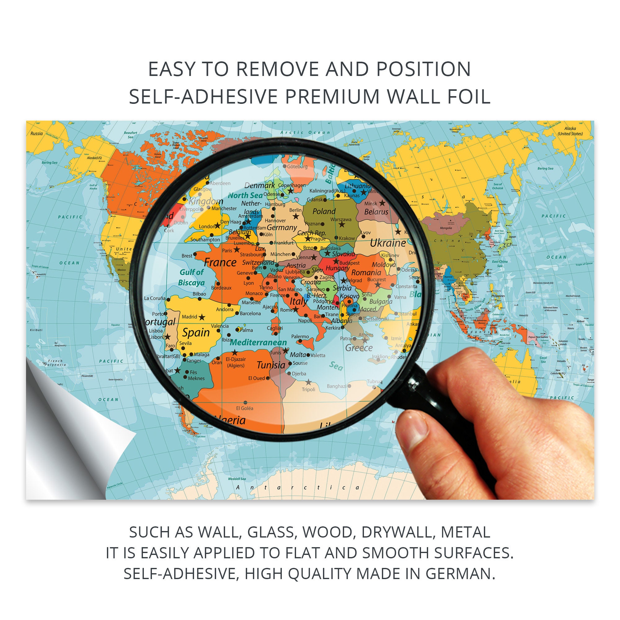Peel and Stick World Map Educational Wall Sticker, Self Adhesive Map ...