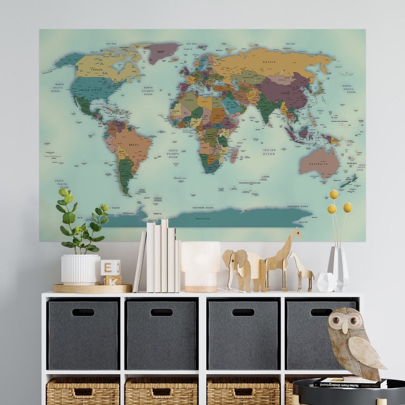 Peel and Stick Actual World Map Wall Decal, Educational Nursery World ...