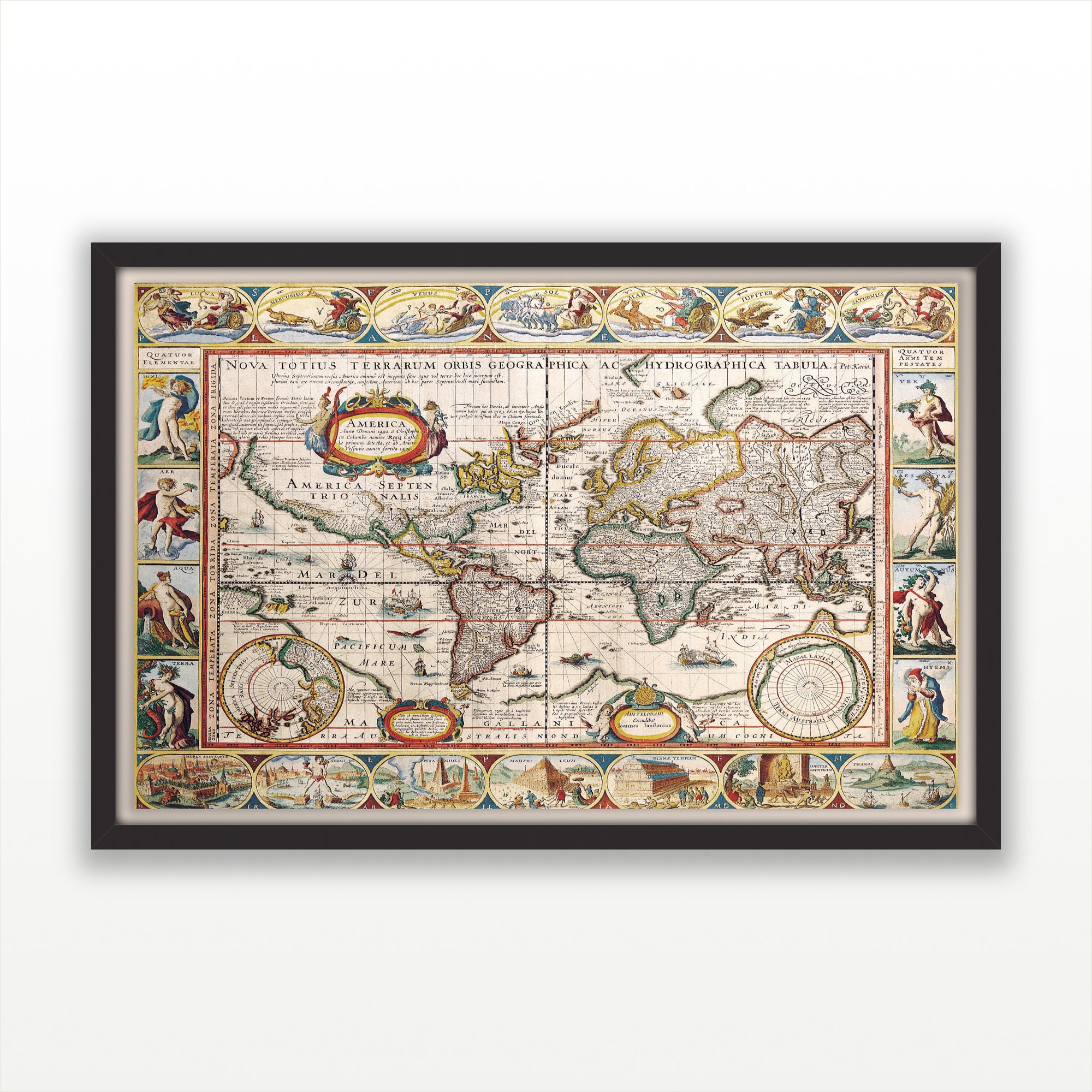 Vintage Framed Old World Map Wall Art, Aesthetic World Map Canvas Print ...
