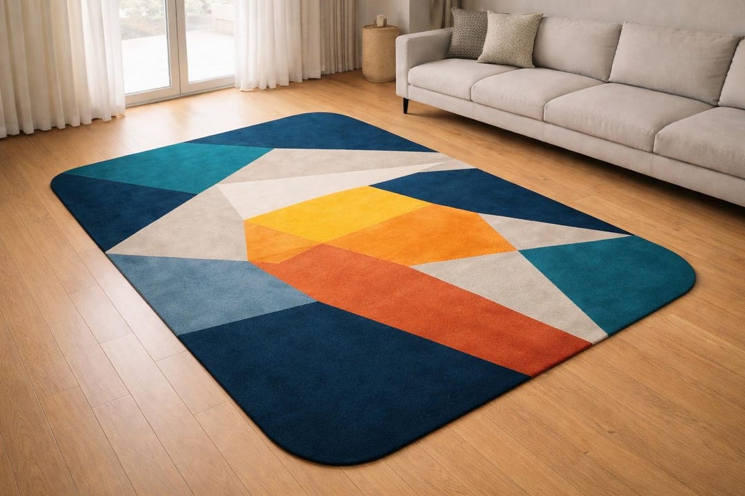 Modern Blue and White Abstract Area Rug Wavy Pattern Carpet ...