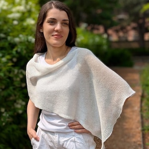 White Linen Cropped Poncho – Sheer Summer Cape, Lightweight Beach Cover ...