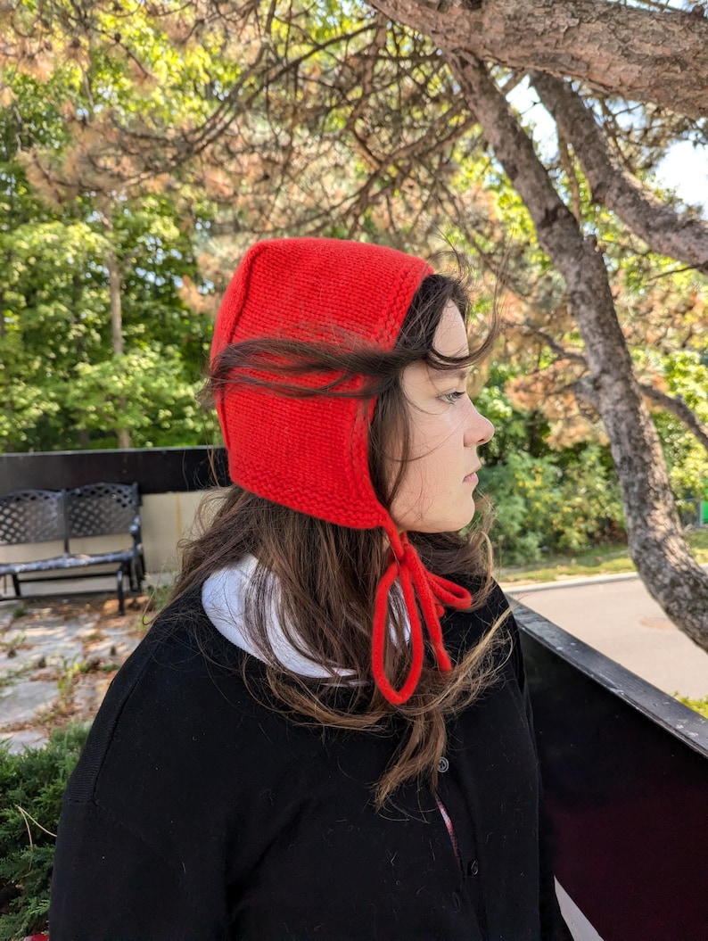 Red Merino Wool Knitted Bonnet: Retro Winter Tie Hat - Etsy Canada