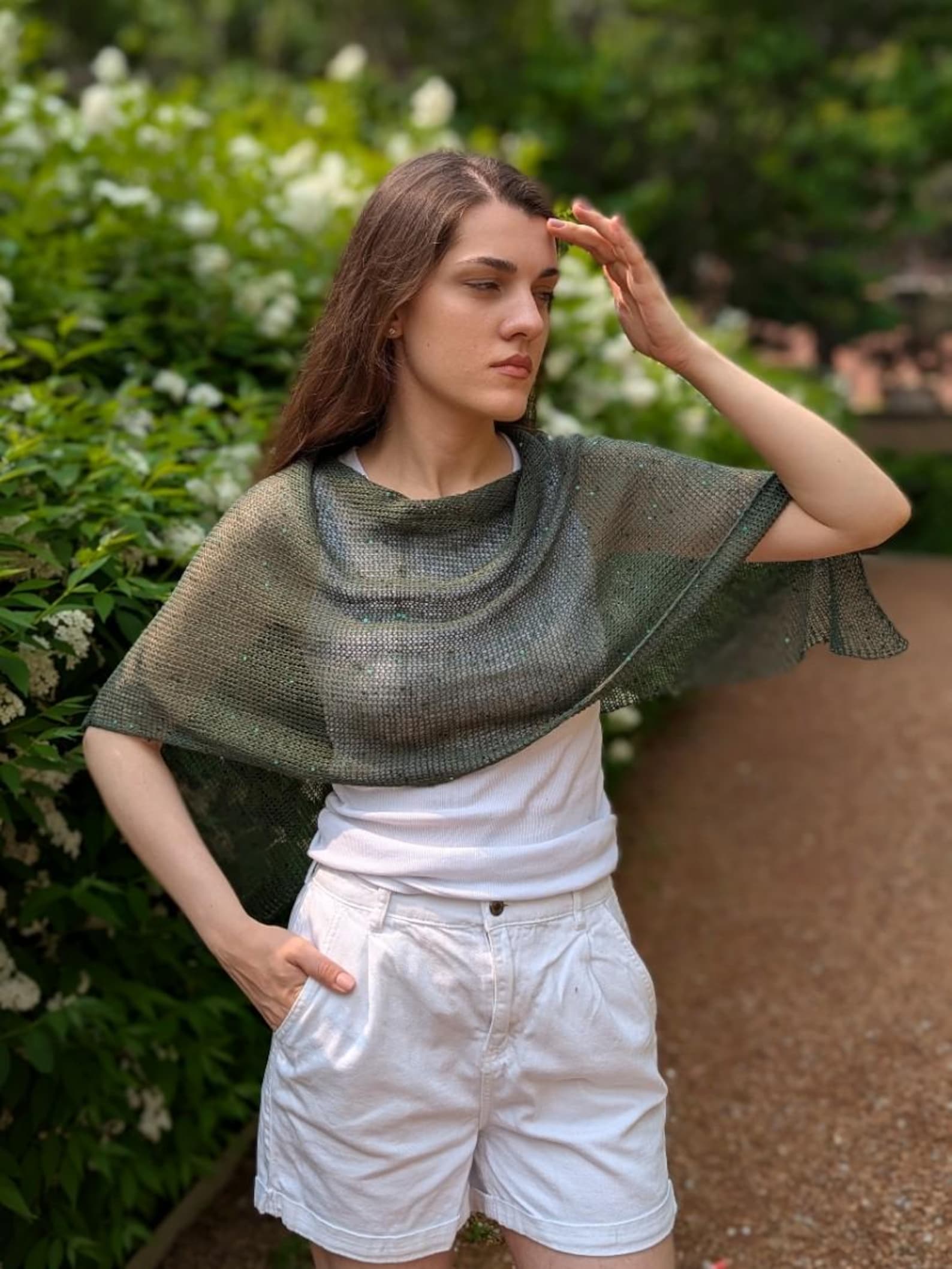 Hand-knitted Linen Sequin Shrug: Lightweight Summer Poncho - Handmade ...
