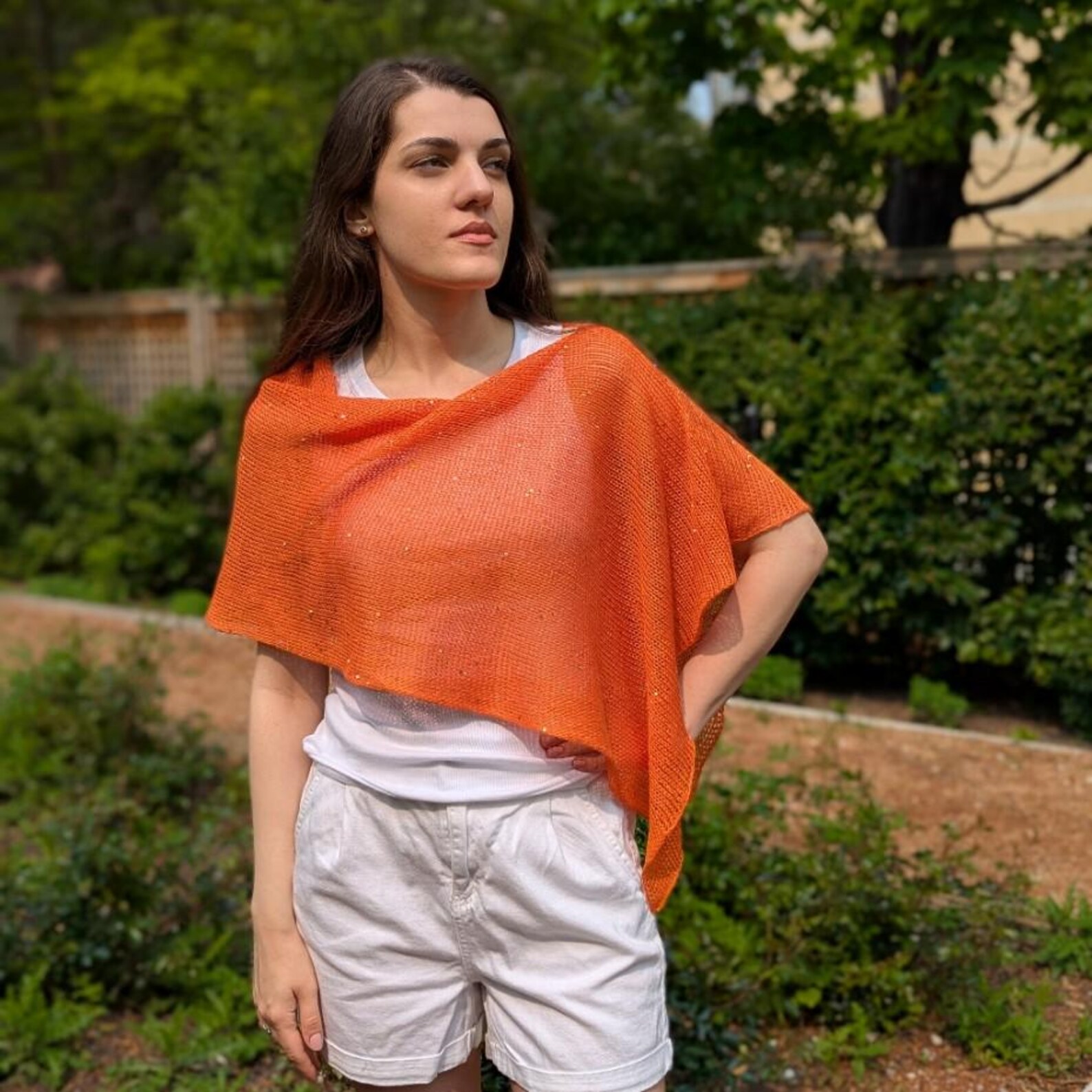 Hand-knitted Linen Sequin Shrug: Lightweight Summer Poncho - Handmade ...