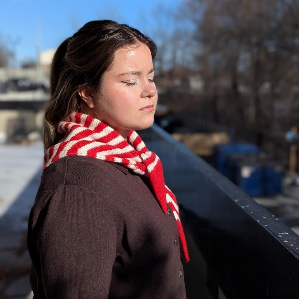 Cashmere Triangle Scarf, Red Striped Wool Neckerchief, Handmade Knit ...