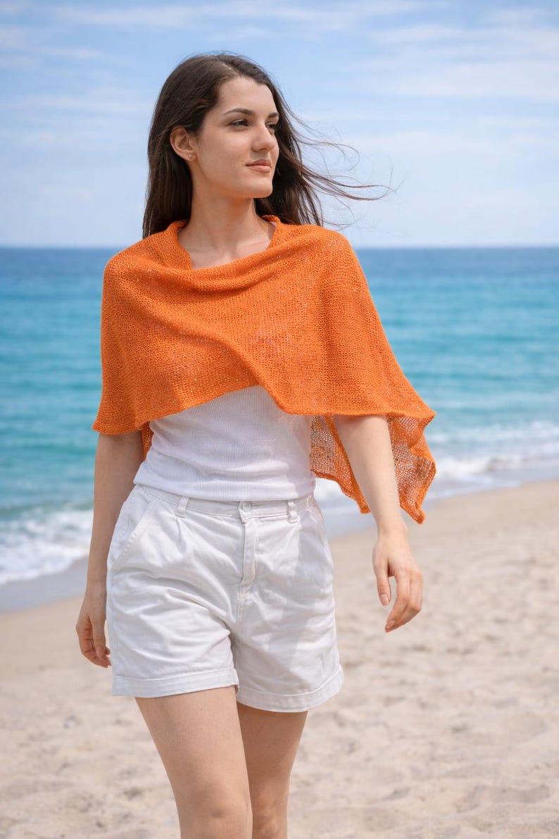 Hand-knitted Linen Sequin Shrug: Lightweight Summer Poncho - Handmade ...