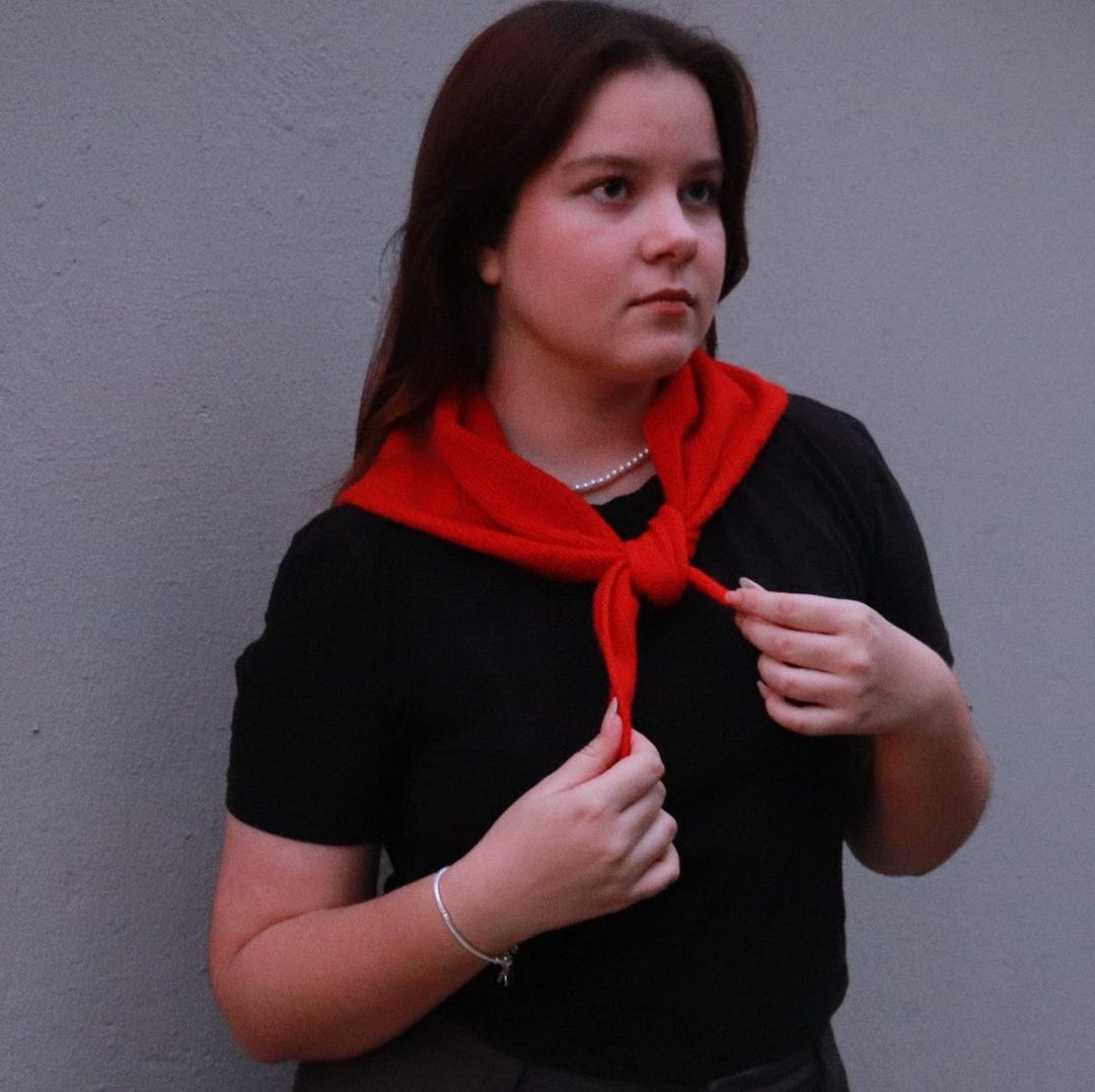 Red Cashmere Neckerchief, Triangle Headscarf, Unisex Hand Knitted Scarf ...