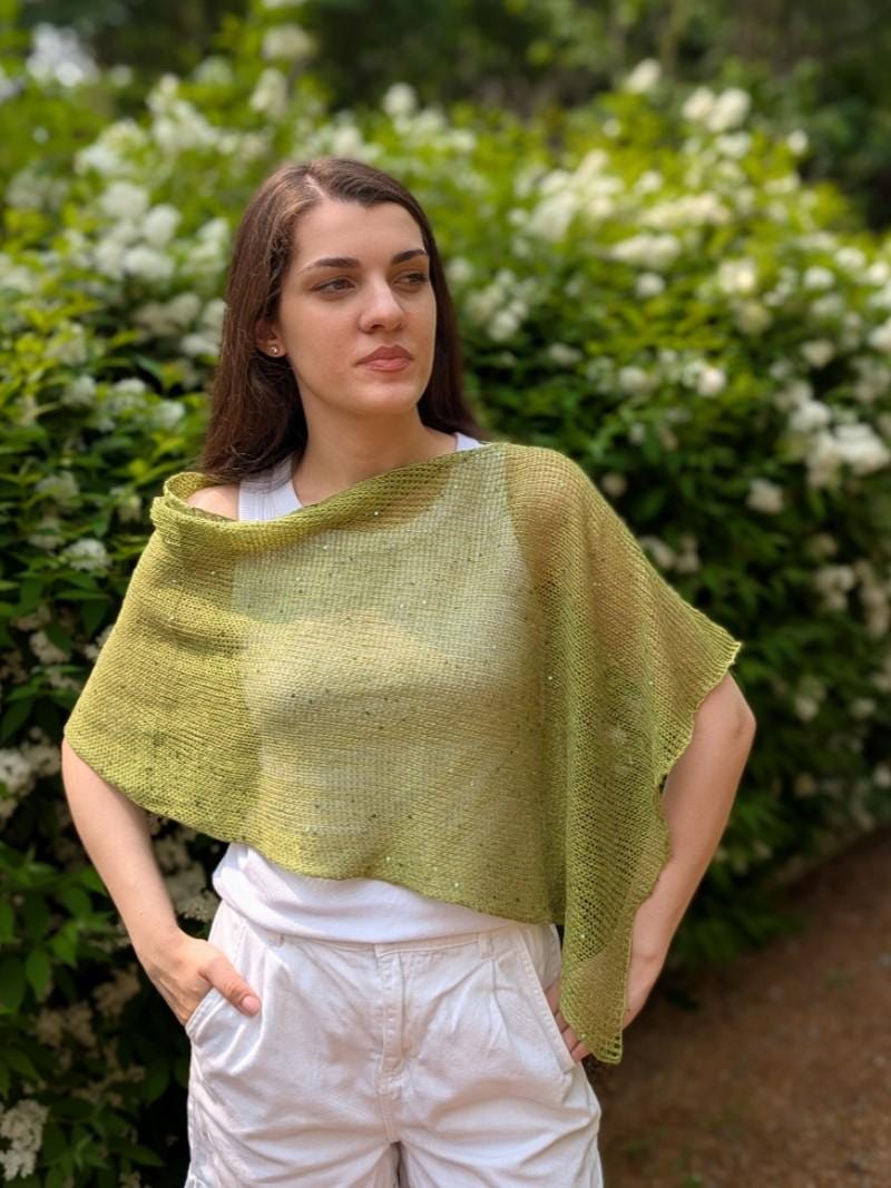 Hand-knitted Linen Sequin Shrug: Lightweight Summer Poncho - Handmade ...
