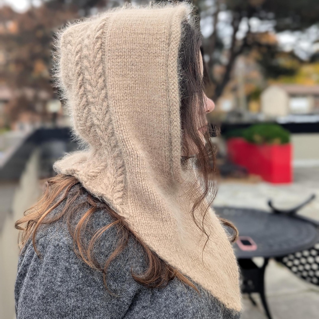 Hand Knitted Scarf With Hood | Warm Beige Balaclava | Fluffy Angora ...
