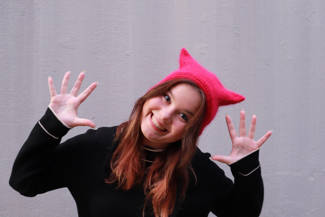 Hand Knitted Cat Ear Bonnet Adult wool Hat With Ears for Wome - Etsy