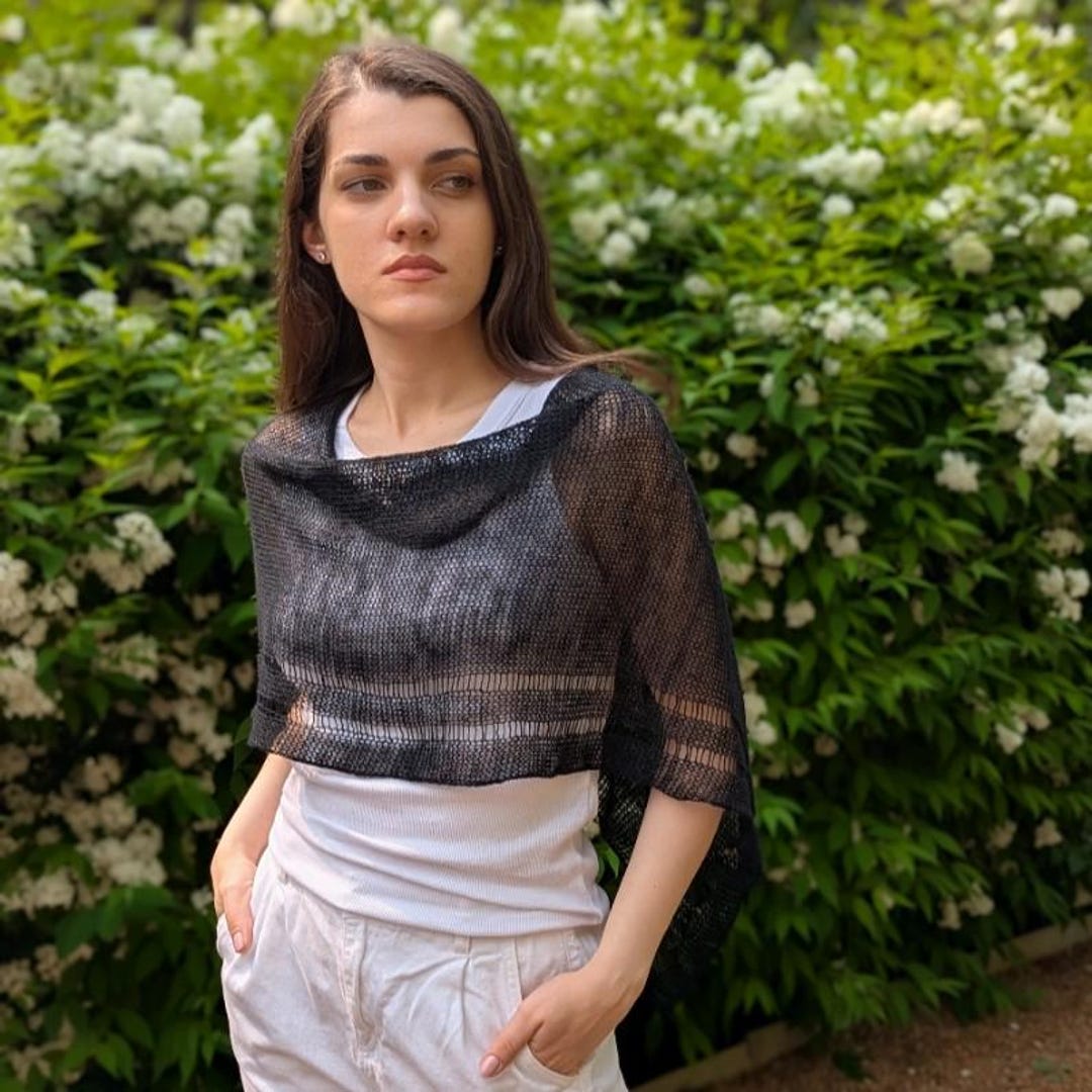 Black Linen Shrug Poncho: Sheer Boho Beach Cover Up - Etsy