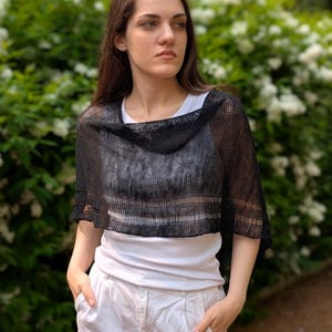 Hand-knitted Linen Sequin Shrug: Lightweight Summer Poncho - Handmade ...