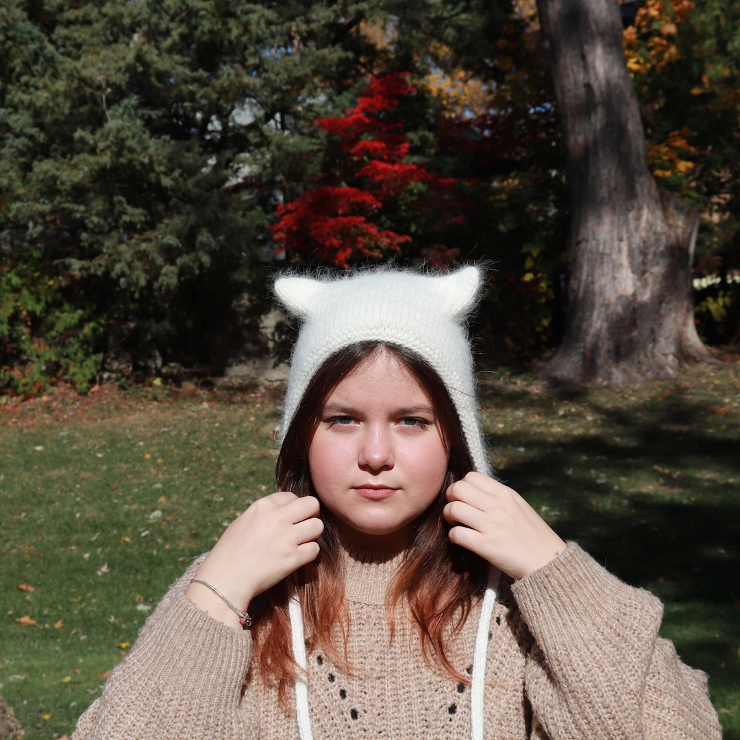 Winter Hats Women Aviator Bonnet Hand Knitted Adult Bonnet Cat Ear Hat ...