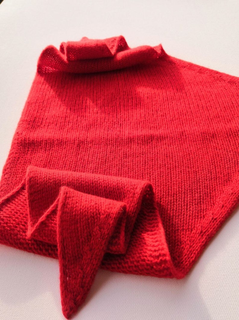 Red Cashmere Neckerchief, Triangle Head Scarf, Hand Knitted Unisex ...