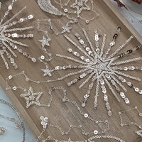 Beaded Lace Fabric by Yard Silver Beads Lace Mesh Tree Branch Pattern ...