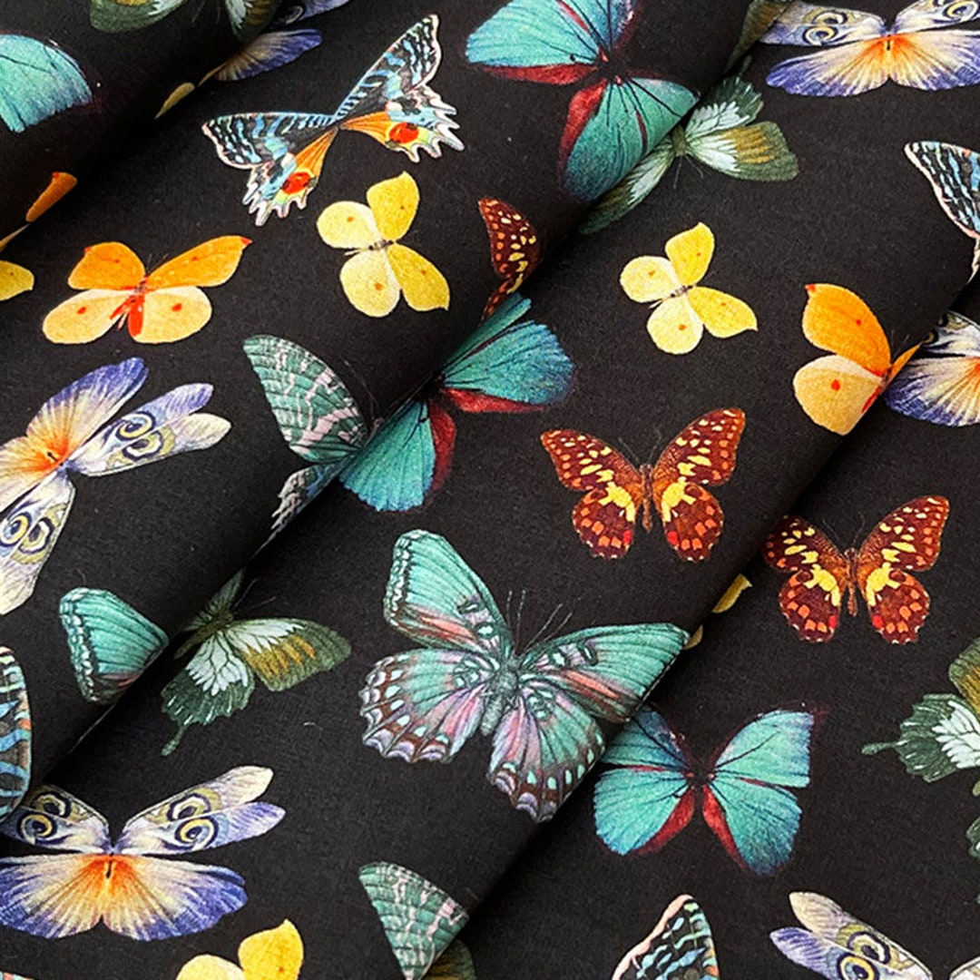 60s Cotton Fabric,designer Fabric,butterfly Fabric,printed Flower ...