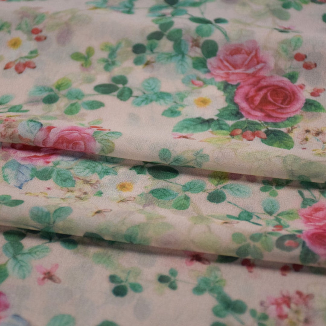 Flower Chiffon Fabric,rose Fabric,flower Fabric,chiffon Fabric,printed ...