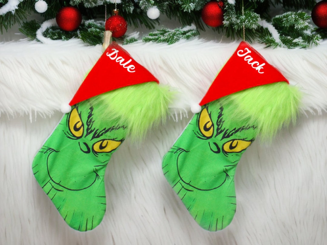 Personalized Christmas Grinch Stockings With Lightchristmas - Etsy