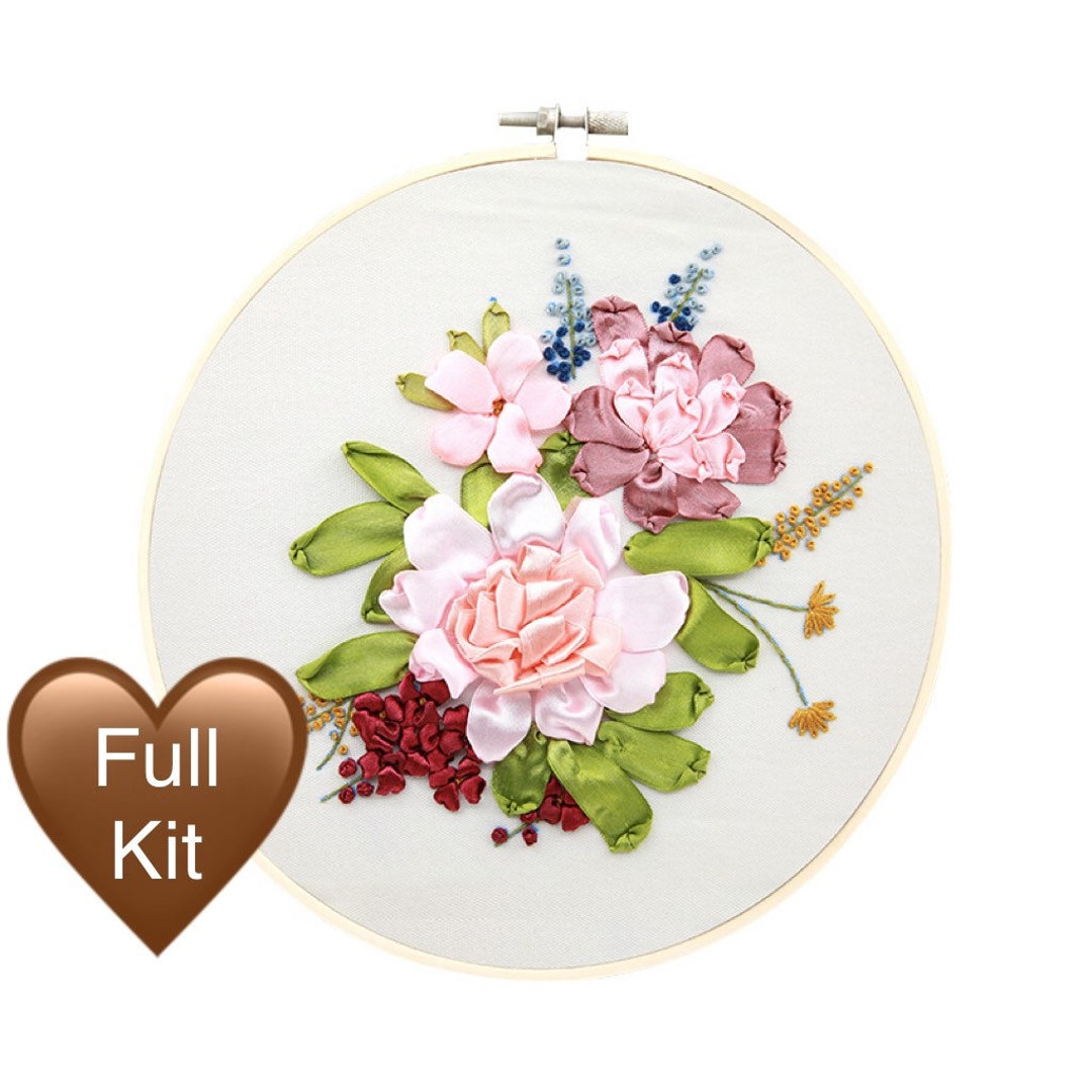 Ribbon Embroidery Kit for Beginner Vintage Flower Pattern Handmade ...