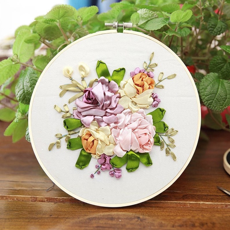 Ribbon Embroidery Kit for Beginner Vintage Flower Pattern - Etsy