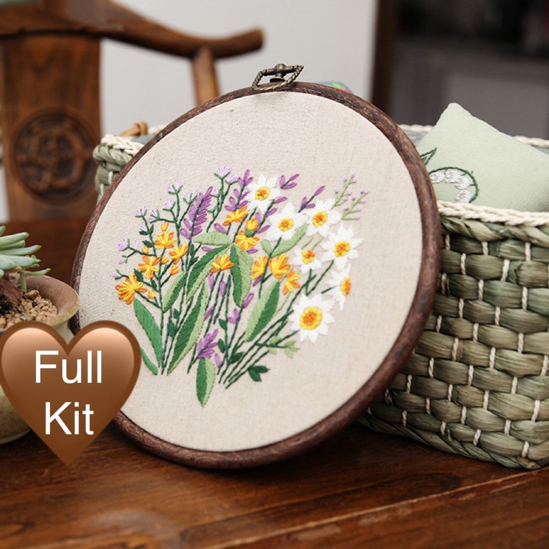 Meadow Embroidery Kit Wildflowers Cross Stitch Pattern Hand Embroidery ...