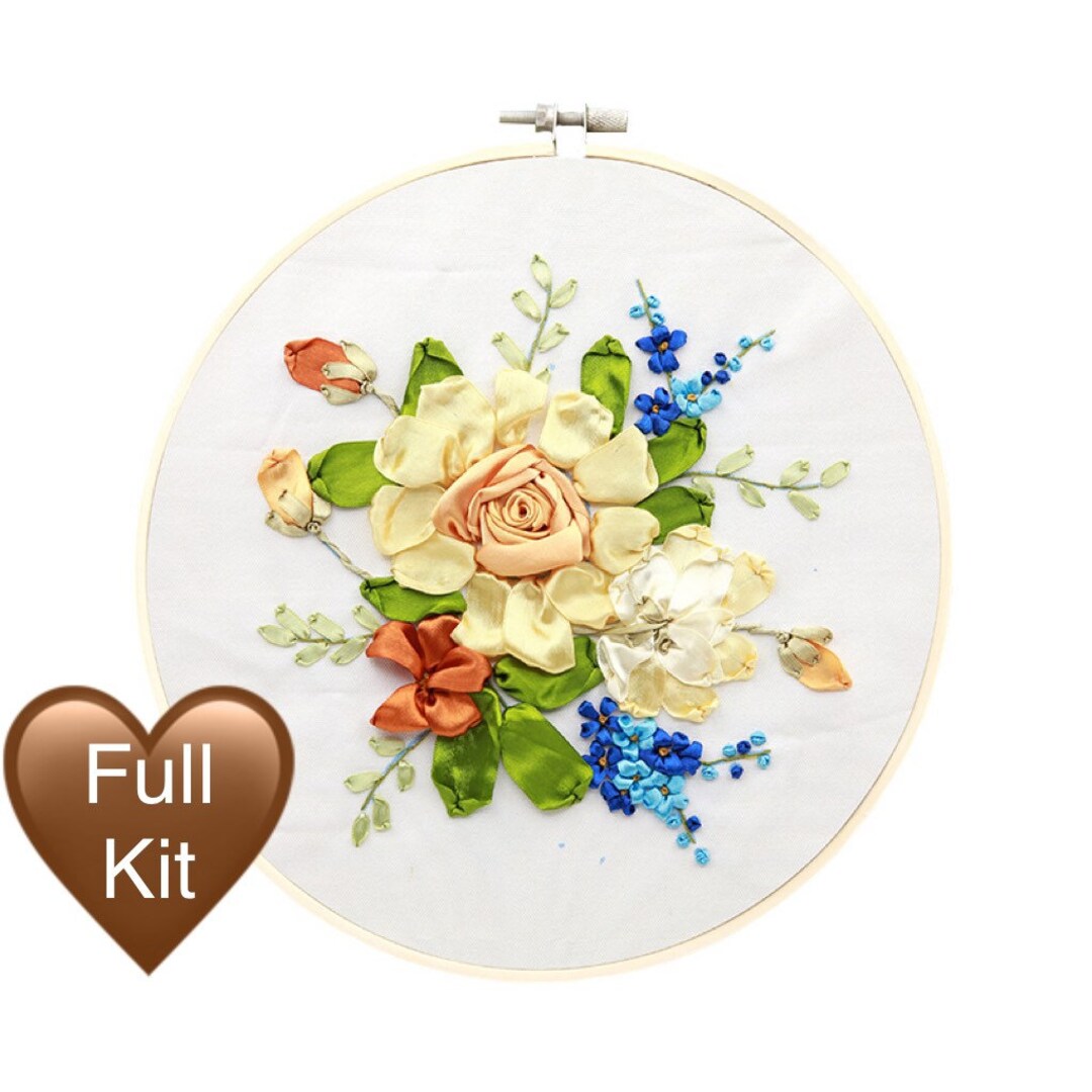 Ribbon Embroidery Kit for Beginner Vintage Flower Pattern Handmade ...