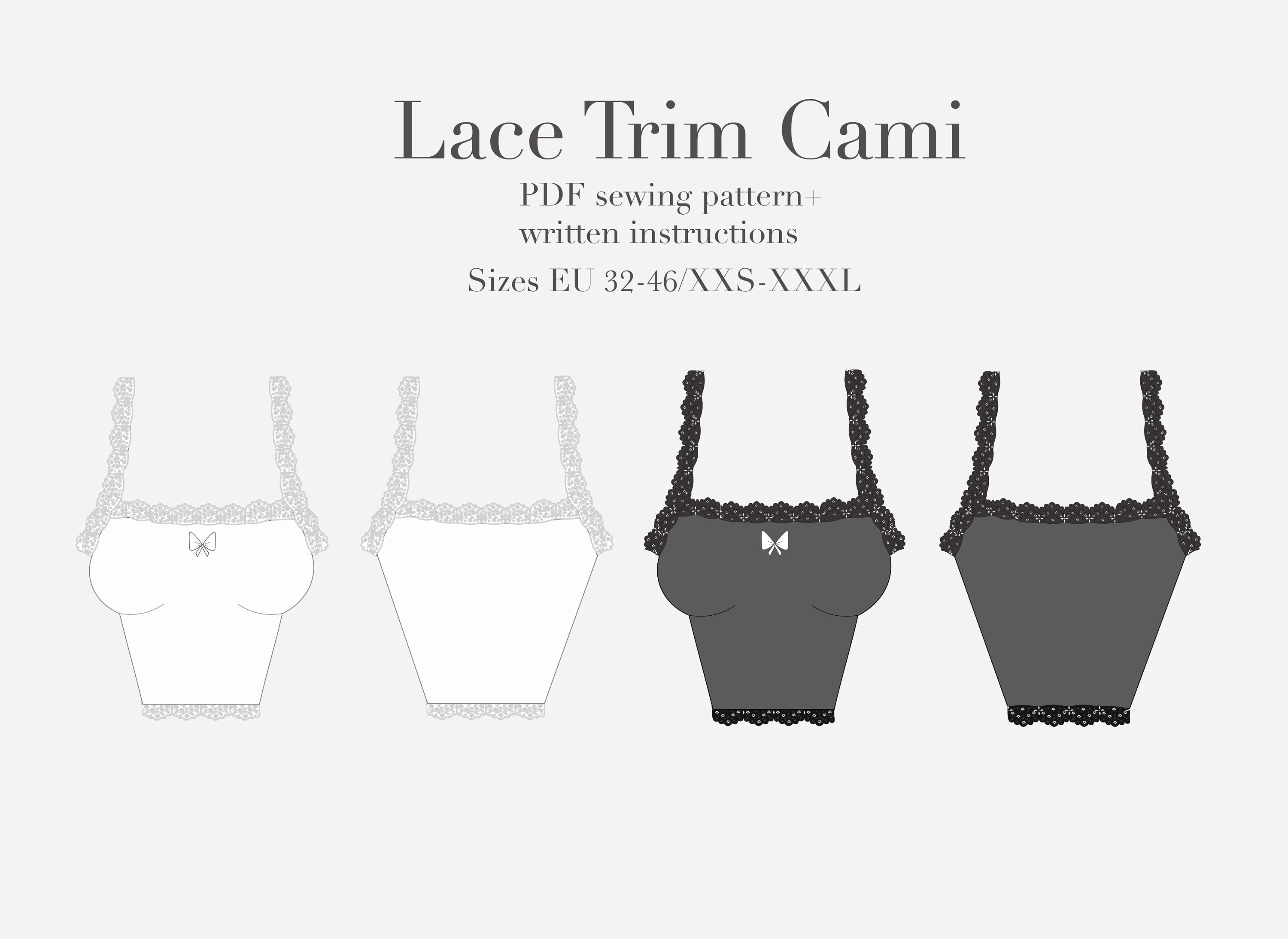Lace Trim Cami Pdf Sewing Pattern Sizes Xxs Xxxl Etsy