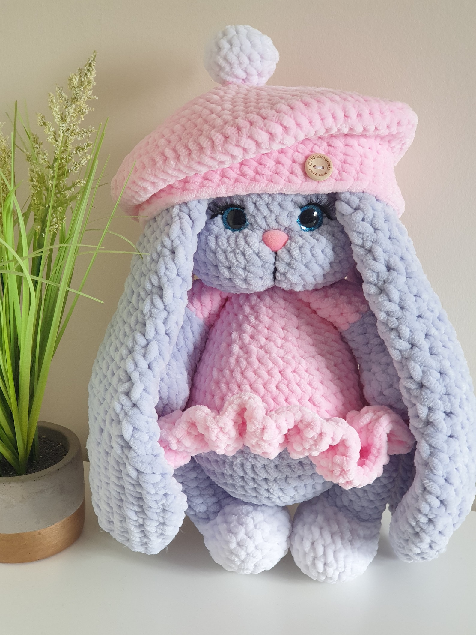Handmade Plush Bunny – Pink and Grey Crochet Rabbit – Luxury Baby Girl ...